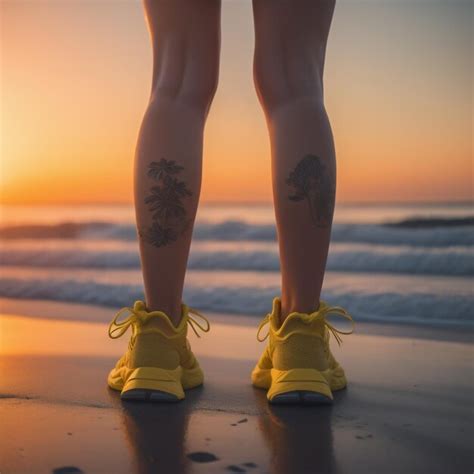 Premium Photo A Person With A Tattoo On Their Leg Stands On A Beach