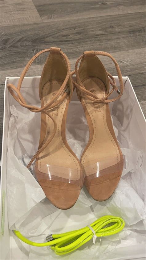 Schutz Pvc Ankle Wrap Sandal Heel Nude Beige Suede Gem