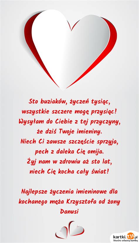 Najlepsze życzenia imieninowe dla kochanego męża Krzysztofa od żony
