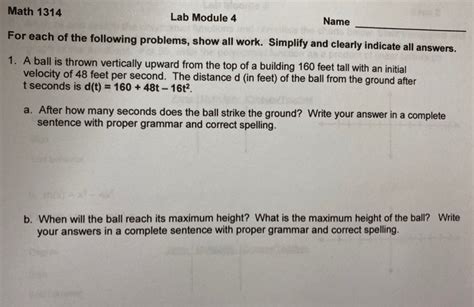 solved math 1314 lab module 4 name for each of the following
