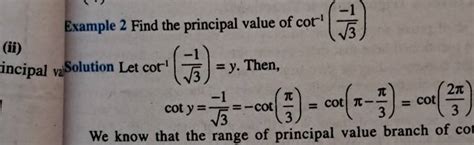 example 2 find the principal value of cot−1 3 −1 ii coty 3 −1 −cot 3