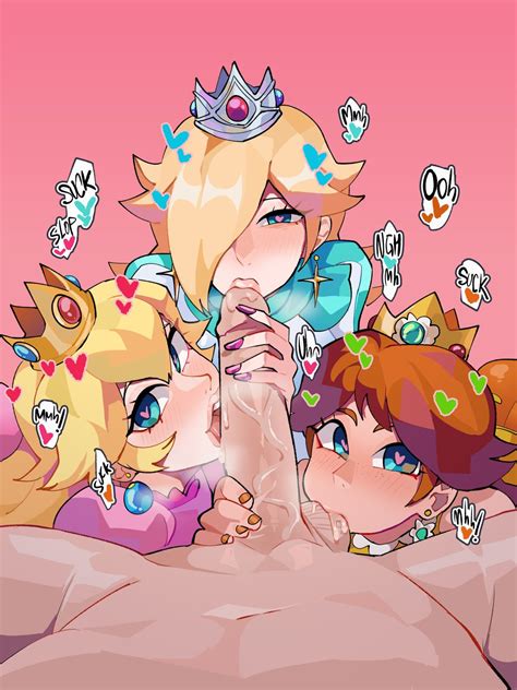 Peach Rosalina And Daisy Sucking Cock Super Mario Bros Hentai Blue