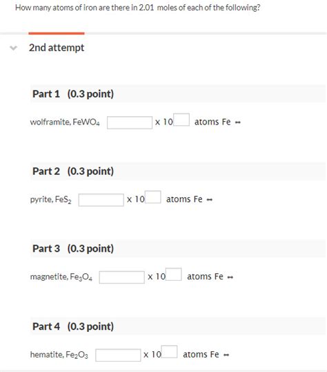 Solved How Many Atoms Of Iron Are There In Moles Of Chegg