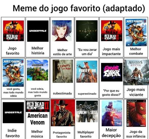 Meme do jogo favorito adaptado Jogo favorito Melhor história Melhor