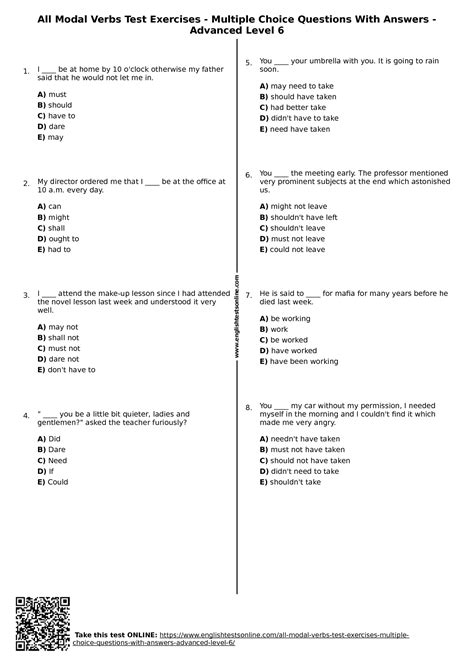 SOLUTION 505 All Modal Verbs Test Exercises Multiple Choice Questions