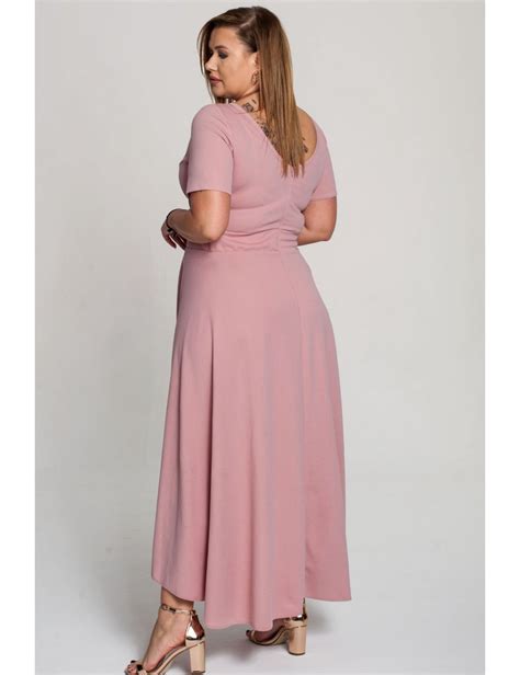 Długa sukienka plus size LAPRIM Femi MAXI na wesele różowa Kolor Różowy