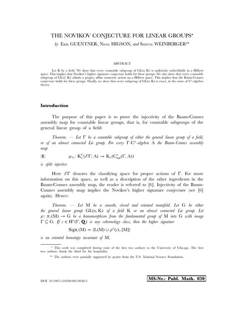 pdf the novikov conjecture for linear groups