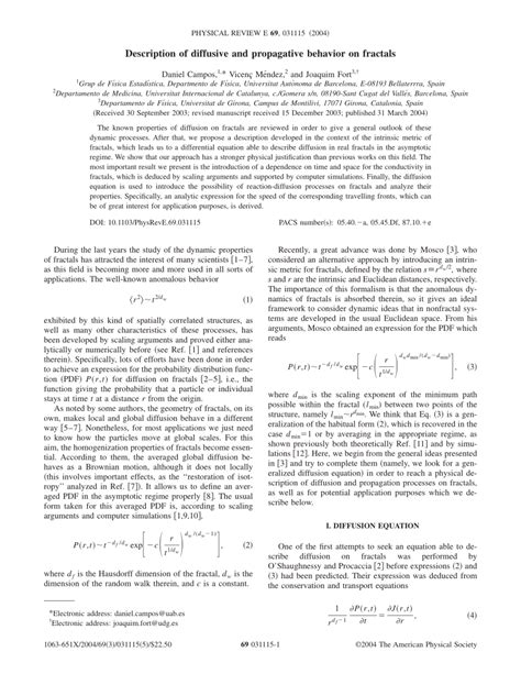 pdf description of diffusive and propagative behavior on fractals