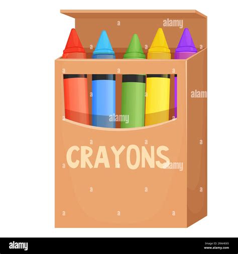 Wax Crayons In Carton Box In Cartoon Style Isolated On White Background