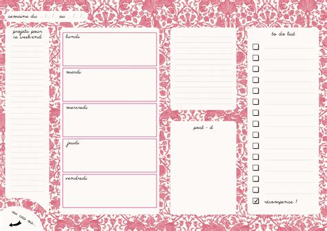 Planning hebdomadaire gratuit à imprimer plannings PDF vierges au