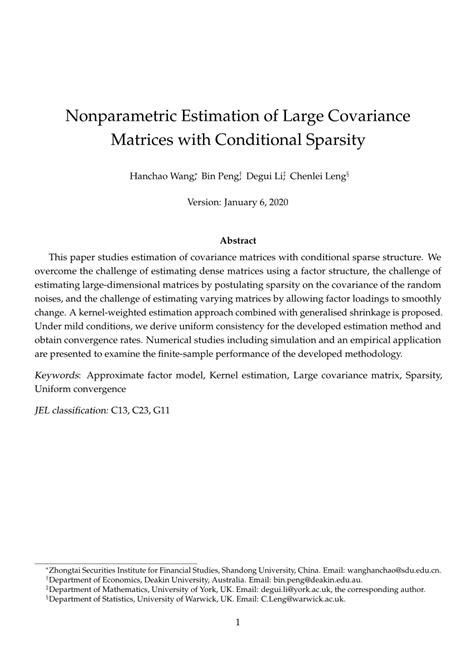 pdf nonparametric estimation of large covariance matrices with conditional sparsity