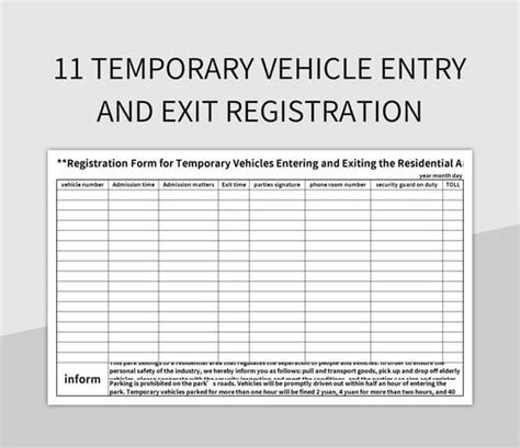 Temporary Vehicle Entry And Exit Registration Excel Template And