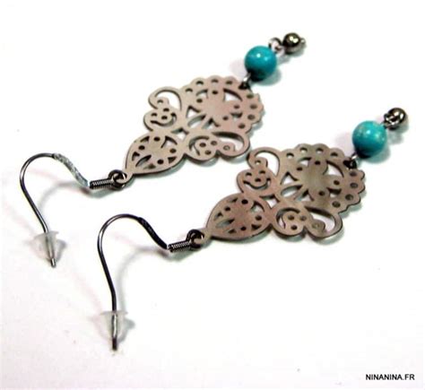 Boucles D Oreilles Acier Inoxydable Et Turquoise Ninanina
