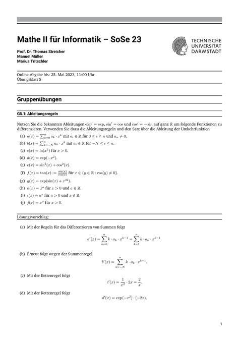 Mathe 2 Uebung 05 Loesungen Mathe II für Informatik SoSe 23 Prof