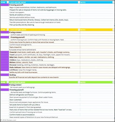Office Move Checklist Template Excel