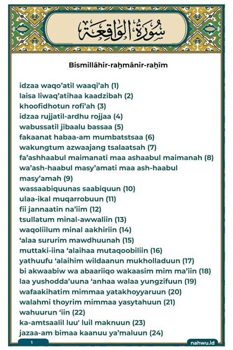 Surat Al Waqiah Lengkap Latin Saja Pembuka Pintu Rezeki