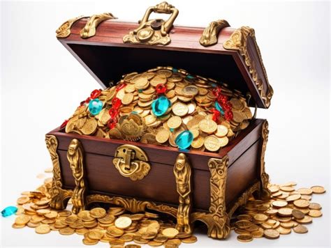 Un Cofre Del Tesoro Abierto Lleno De Muchas Monedas De Oro Y Gemas