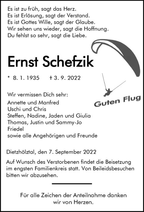 Traueranzeigen Von Ernst Schefzik Vrm Trauer De
