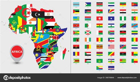 Mapa Detallado África Con Siluetas Banderas País Vector de stock por