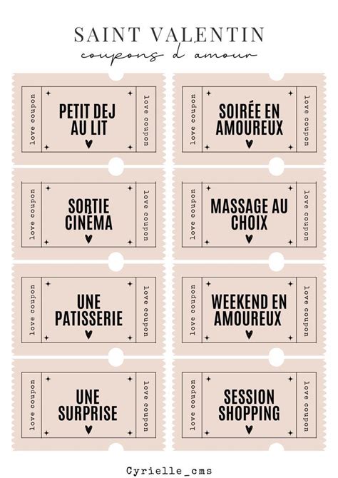 Coupons Saint valentin bons saint valentin Cadeau pour son chéri