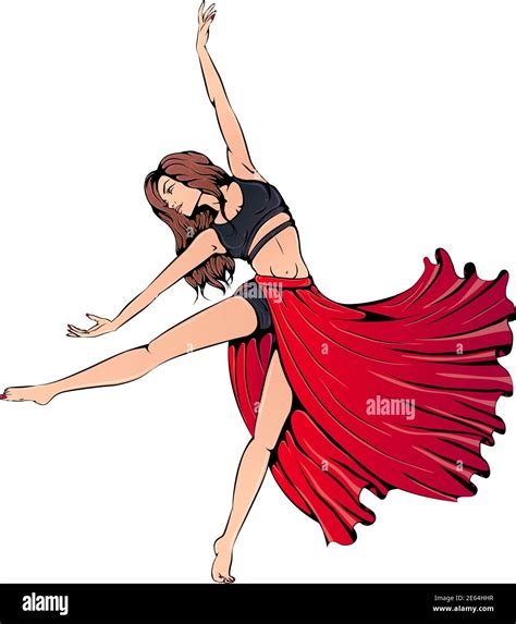 Ilustración vectorial de niña bailando danza contemporánea en una falda