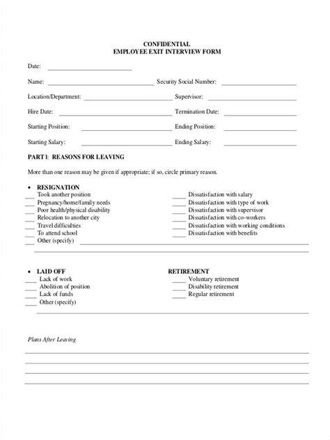 Free Sample Exit Interview Questionnaire Forms In Ms Word Pdf