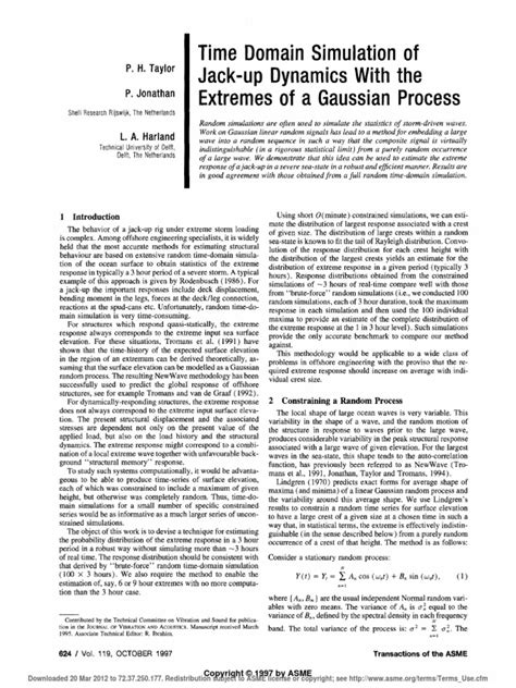 time domain simulation of jack up dynamics witli the extremes of a gaussian process pdf