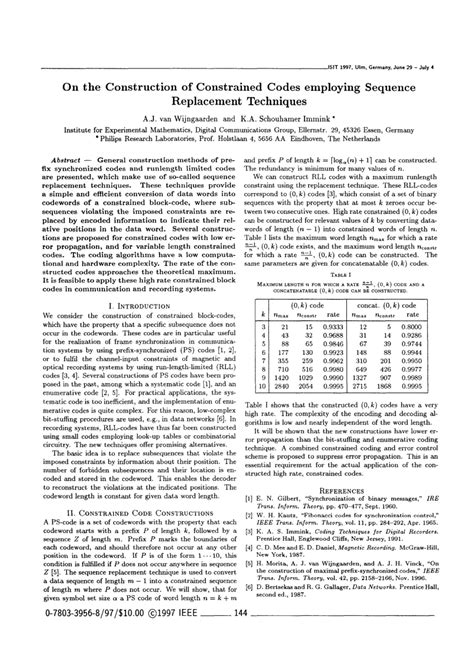 pdf on the construction of constrained codes employing sequence replacement techniques