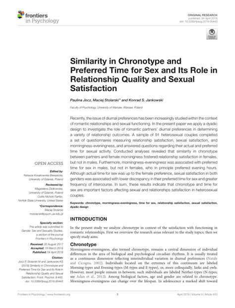 pdf similarity in chronotype and preferred time for sex and its role in relationship quality