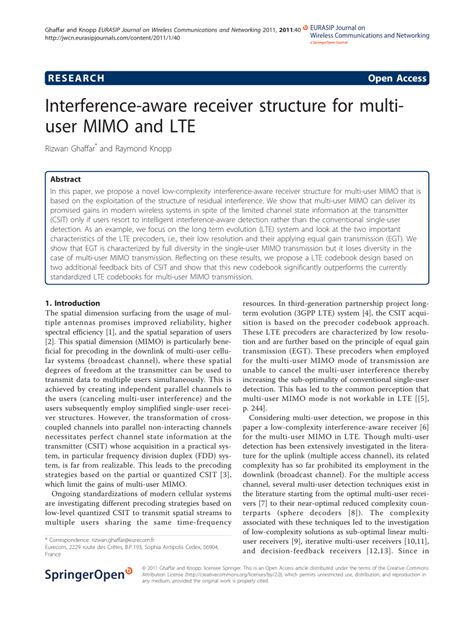 pdf interference aware receiver structure for multi user mimo and lte