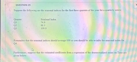 Solved Suppose The Following Are The Seasonal Indices For Chegg
