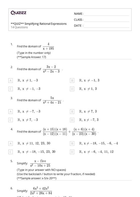 Rational Expressions Worksheets On Quizizz Free Printable