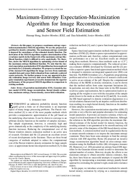 pdf maximum entropy expectation maximization algorithm for image reconstruction and sensor