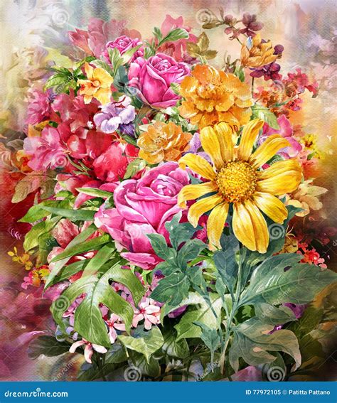 Mazzo Di Stile Multicolore Della Pittura Dell Acquerello Dei Fiori
