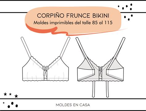 Molderia imprimible Corpiño Frunce bikini Moldes en casa