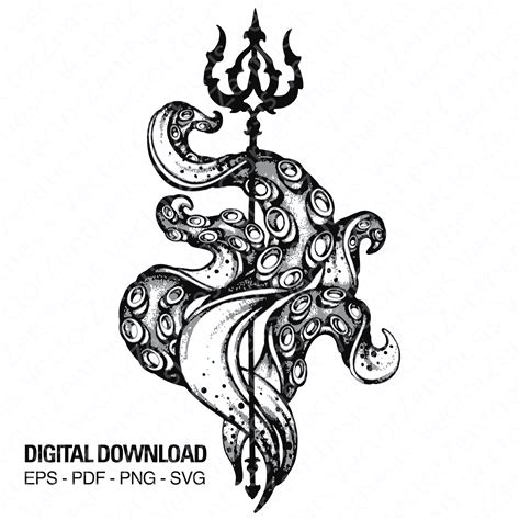 Tentacle Wrapped Trident Vector Eps Svg Png Pdf Dxf Digital File