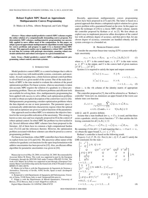 pdf robust explicit mpc based on approximate multiparametric convex programming