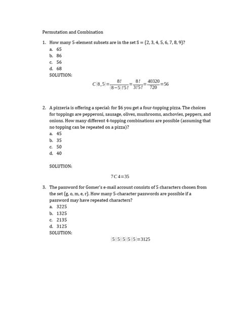 permutation and combination pdf