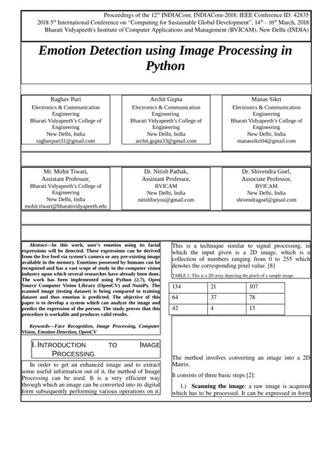 PDF Emotion Detection Using Image Processing In Python
