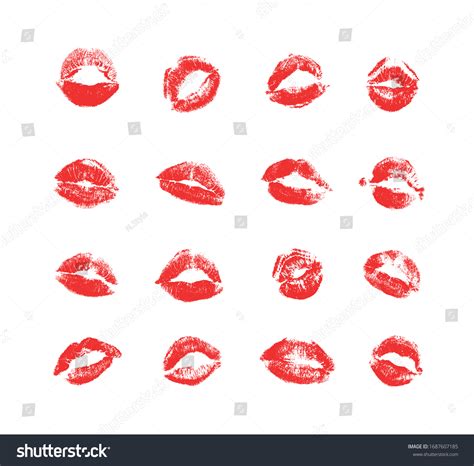 649 Set Lipstick Kiss Prints Lips Mark Vector Illustrations Isolated On White Images Stock
