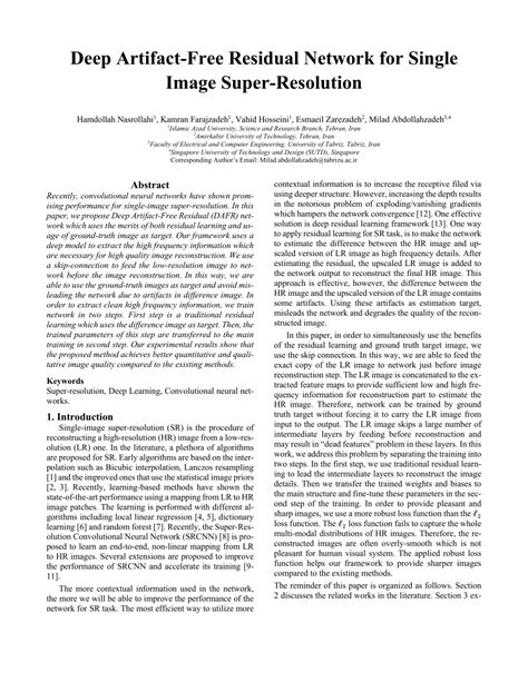 pdf deep artifact free residual network for single image super resolution