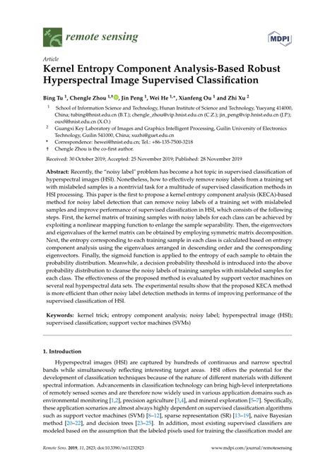 pdf kernel entropy component analysis based robust hyperspectral image supervised classification