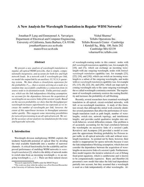 pdf a new analysis for wavelength translation in regular wdm networks