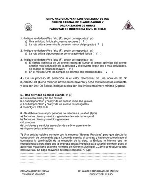 PRIMER PARCIAL DE PLANIFICACION Y PROGRAMACION DE OBRA VICTOR ALBERTO