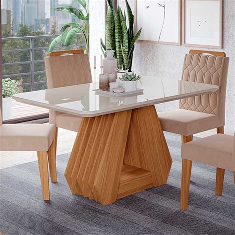 Mesa Para Sala De Jantar Agata 130 X 80 Cm Tampo MDF Vidro Cimol