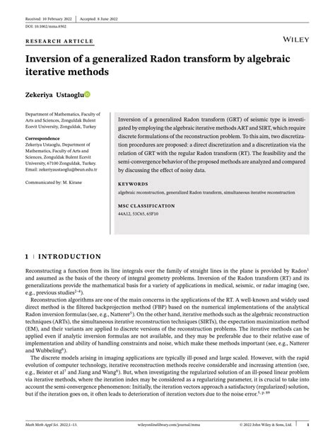 inversion of a generalized radon transform by algebraic iterative methods request pdf