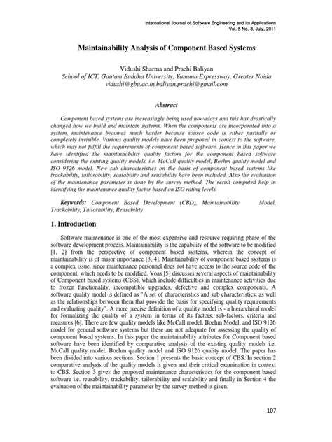 maintainability analysis of component based systems pdf component based software engineering