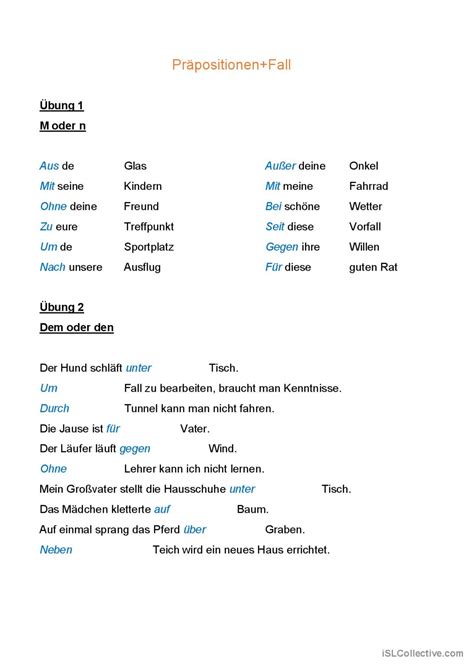 Präpositionen Fall allgemein English ESL worksheets pdf doc