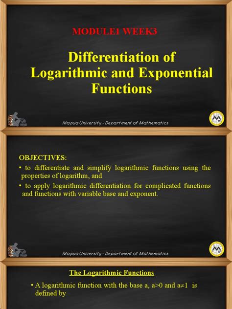 differentiating logarithmic and exponential functions pdf derivative logarithm