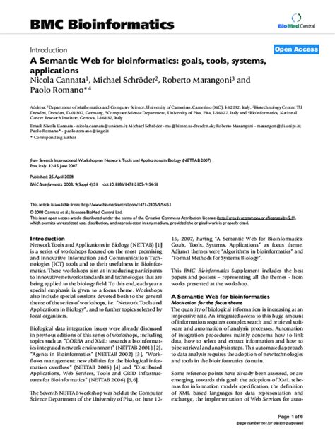 pdf a semantic web for bioinformatics goals tools systems applications paolo romano and